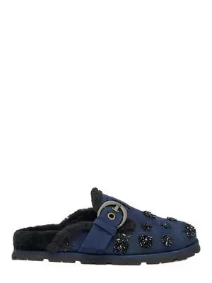 STUART WEITZMAN Chrystie Shearling Buckle Mules - Blue