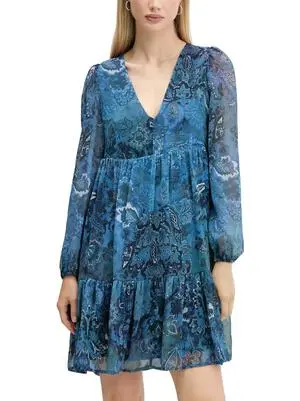Desigual Tiered Paisley Mini Dress - Blue