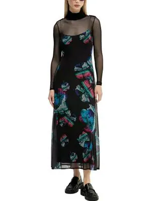 Desigual Floral Print Midi Dress - Black