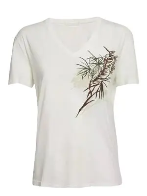 Alexander McQueen Leaf-embroidered V-neck T-shirt - White