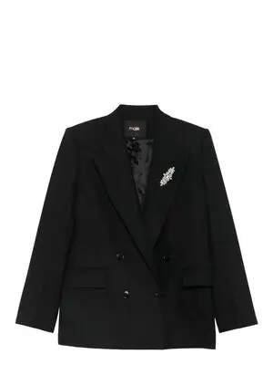 Maje Double-breasted Blazer With Removable Brooch - Black