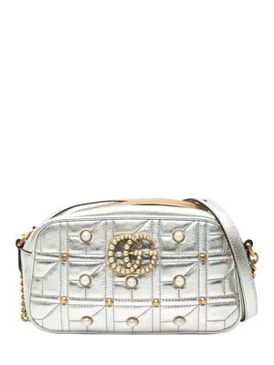 Gucci Gg Marmont Pearl Studded Matelasse Leather Aria Crossbody Bag - Silver