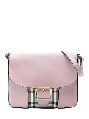 Burberry Haymarket Check Trimmed Leather Dickens Crossbody Bag - Pink
