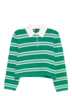 Maje Striped Long-sleeve Polo Top - Green
