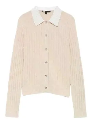Maje Beaded-collar Cardigan - Neutrals