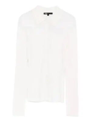 Maje Buttoned Collared Knit Top - Neutrals