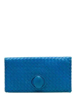 Bottega Veneta Nappa Intrecciato Turn Lock Clutch Bag - Blue