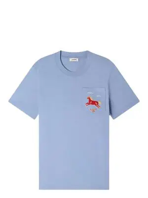 Sandro Horse-embroidered Pocket T-shirt - Blue