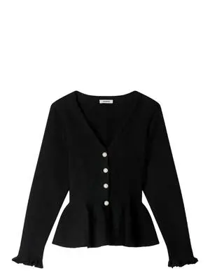 Sandro Textured Peplum Cardigan - Black