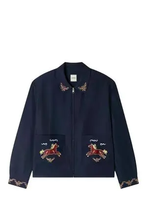 Sandro Embroidered Zip-up Jacket - Blue