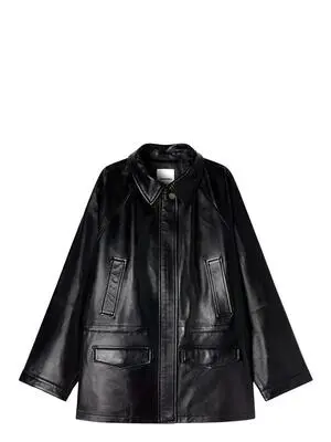Sandro Leather Shirt Collar Jacket - Black