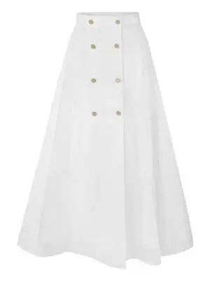 Carolina Herrera Stretch-cotton Sateen Midi Skirt With Gold Buttons - White