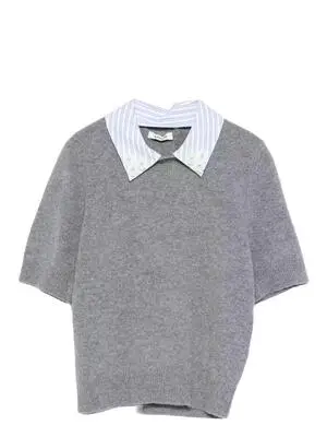Sandro Striped-collar Top - Grey