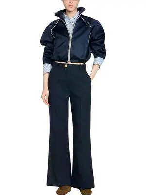 Sandro High-waisted Wide-leg Wool Blend Trousers - Blue