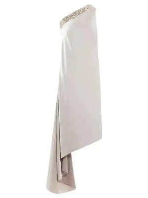 SAIID KOBEISY Asymmetrical Embellished One-shoulder Midi Dress - Neutrals