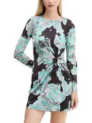 Desigual Knot-detailed Printed Mini Dress - Black