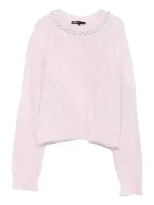 Maje Round-neck Sweater With Beaded Collar - Pink