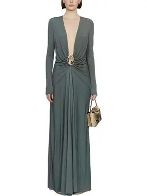 Christopher Esber Orica Ruched V-neck Maxi Dress - Grey