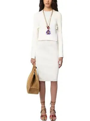 Nina Ricci Ribbed Knit Midi Pencil Skirt - White