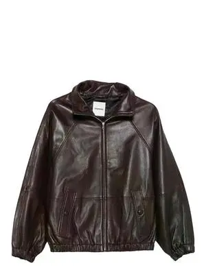 Sandro Zip Lambskin Leather Jacket - Brown