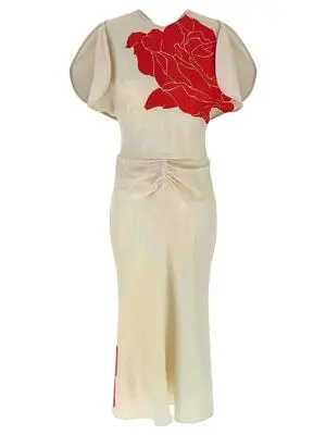 Victoria Beckham Printed Midi Dress Neutrals