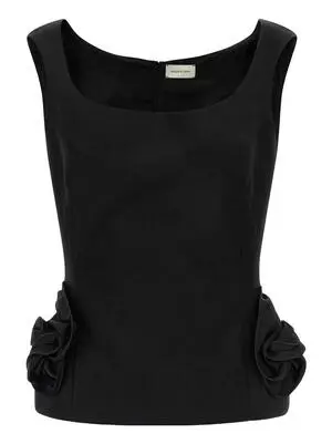Magda Butrym Floral-ruffle Sleeveless Top - Black