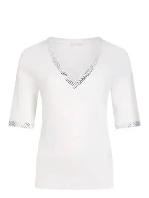 Liu Jo Rhinestone Appliqué V-neck T-shirt - White