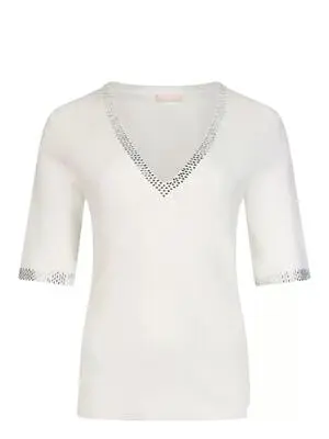 LIU JO Rhinestone Appliqué V-Neck T-Shirt