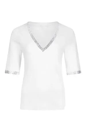 Liu Jo Rhinestone Appliqué V-neck T-shirt - White