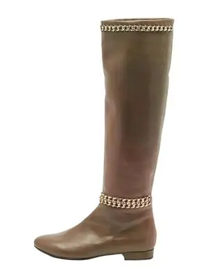 LE SILLA Leather Knee-high Boots With Chain Embellishment - Brown
