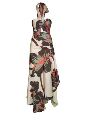 Johanna Ortiz Sol De Jade Engraved-jacquard Halterneck Maxi Dress - Neutrals