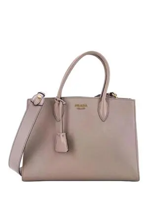 PRADA Side Pleat Saffiano Leather Large Tote Bag