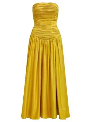 Aje Strapless Midi Dress With Pockets - Yellow