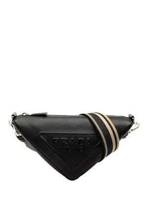 Prada Saffiano Triangle Logo Crossbody Bag - Black