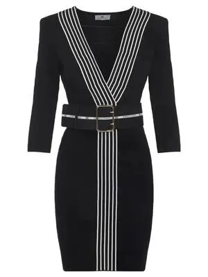 Elisabetta Franchi Striped Belted Mini Dress - Black