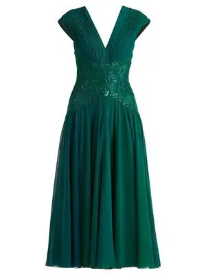 Tadashi Shoji Pleated Sequin-embellished Midi Dress - Green