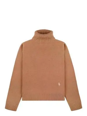 SPORTY & RICH Logo-embroidered Turtleneck Sweater - Brown