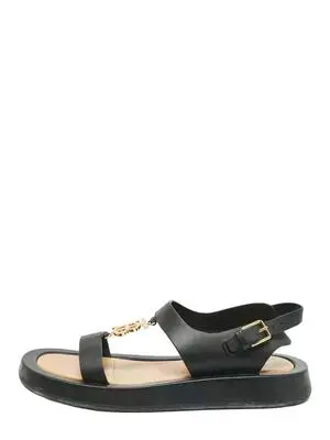 Burberry Leather Logo Slingback Sandals - Black