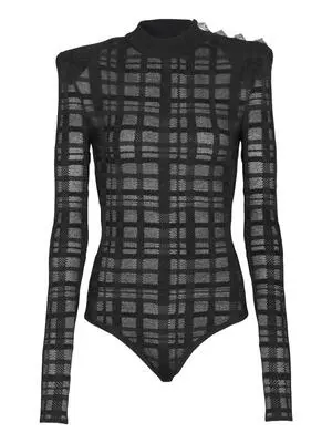 Balmain Plaid Knit Bodysuit - Black