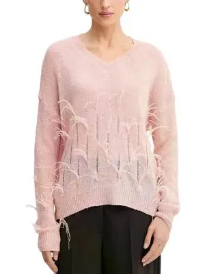 FRACOMINA Feather-embellished V-neck Sweater - Pink
