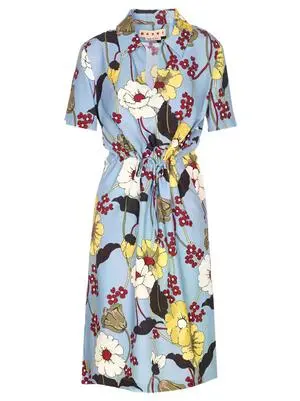 Marni Floral-print V-neck Dress - Blue