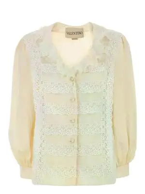 Valentino Garavani Ruffled Lace Silk Shirt - Neutrals
