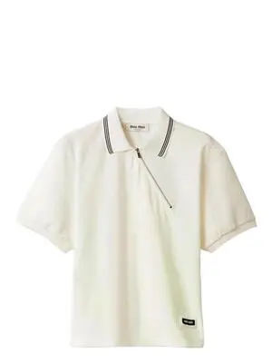 Miu Miu Ribbed Trim Zippered Polo - White