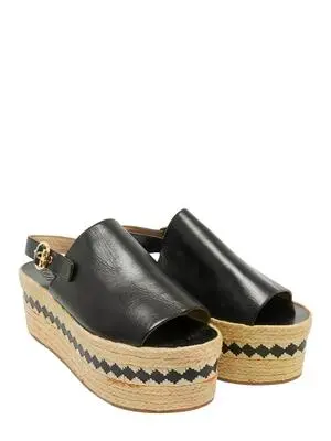 Tory Burch Leather Espadrilles - Black