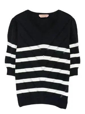 TWINSET Striped V-neck Top - Blue