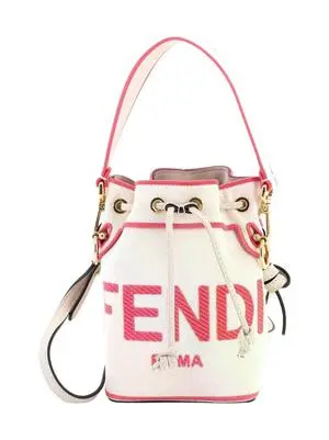 Fendi Logo Mon Tresor Embroidered Canvas Mini Bucket Bag - Pink