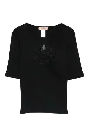 TWINSET Floral-appliqué T-shirt - Black
