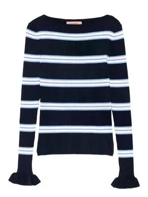 TWINSET Striped Ruffled Top - Blue