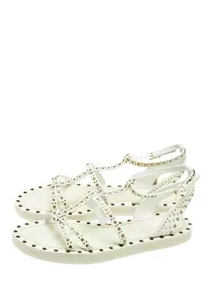 Burberry Hansel Leather Studded Flat Sandals - White
