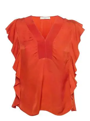 Sandro Ruffled Sleeveless Top - Orange